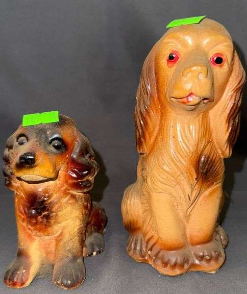 Two Chalkware Dog Figurines With Red Accents - Metzger Property ...