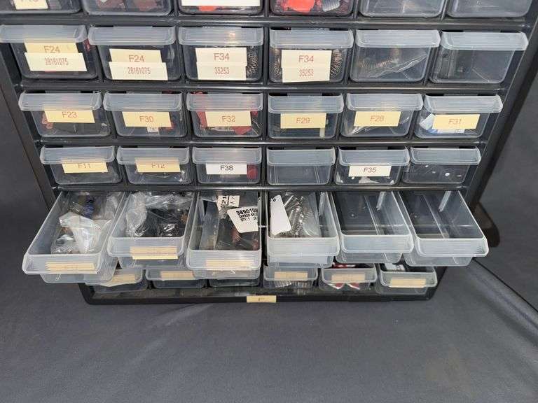 Black Plastic Storage Cabinet with 50 Drawers and Contents - Metzger ...