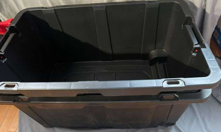 2-Sterilite Black Plastic Storage Bin with Red Foldable Handle ...