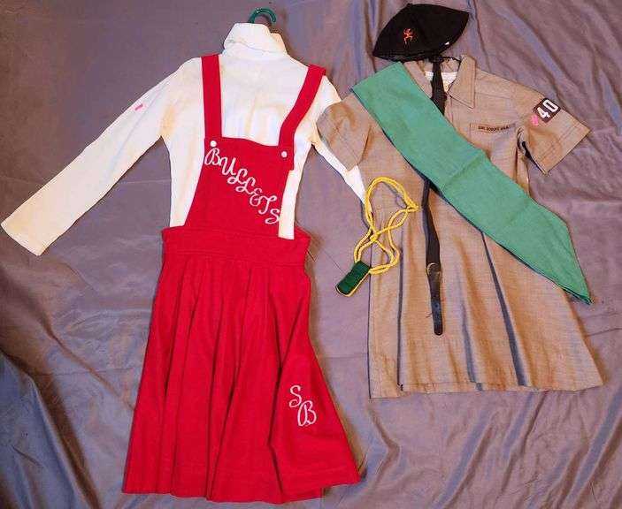 Girl Scouts Uniform Set with Green Sash, Beret, Red Jumper and White ...