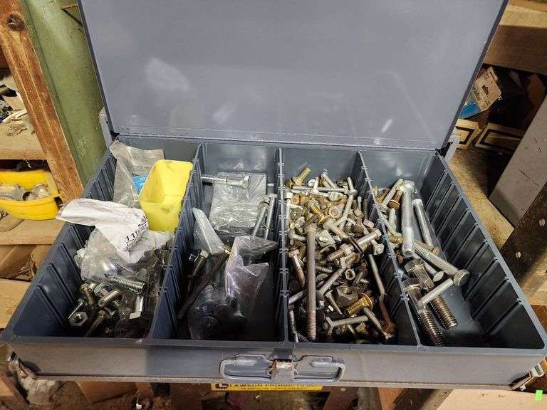 Gray Metal Drawer Cabinet with Four Compartments and Assorted Fasteners ...