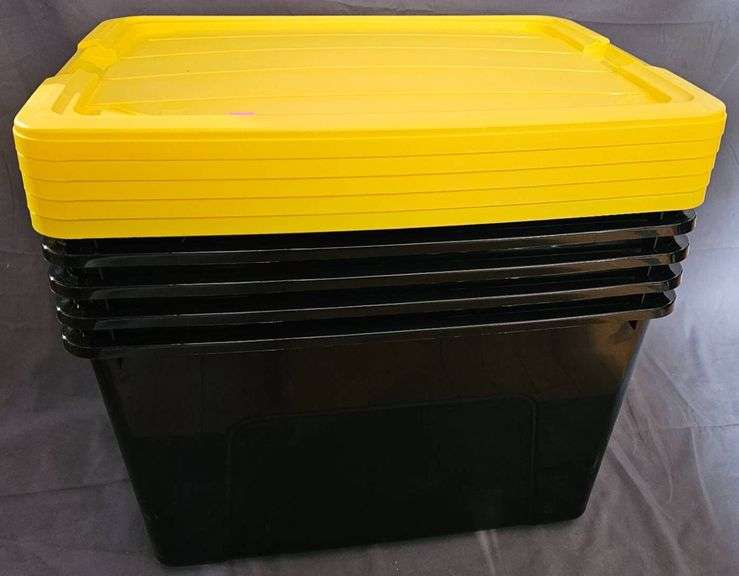 Set of 5 Black Storage Bins with Yellow Snap-On Lids (21″ x 16″ x 12 ...