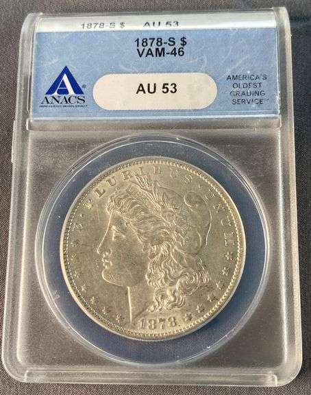 1878-S Morgan Silver Dollar VAM-46 ANACS 'AU-53 - Metzger Property Services, LLC