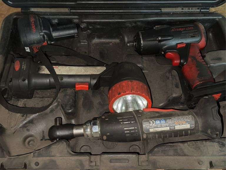 Snap On cordless ratchet, drill, impact wrench, flashlight, battery ...