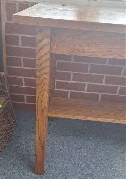 Mission-Style Oak Table with Shelf, 36x24x28in - Metzger Property ...