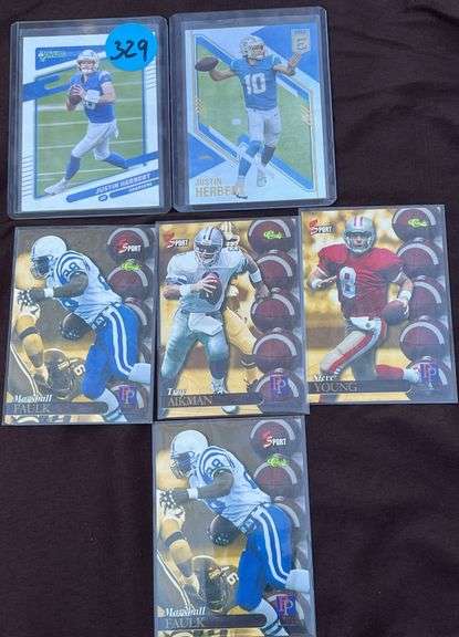 6 - Football Cards Including Troy Aikman, Steve Young, Marshall Faulk ...