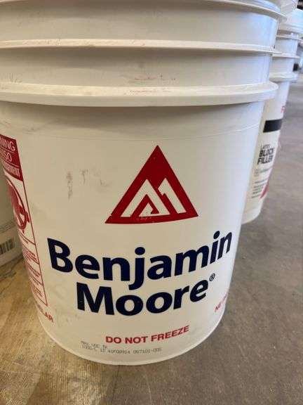 Six Buckets of Paint and Coating Materials, Including Benjamin Moore ...
