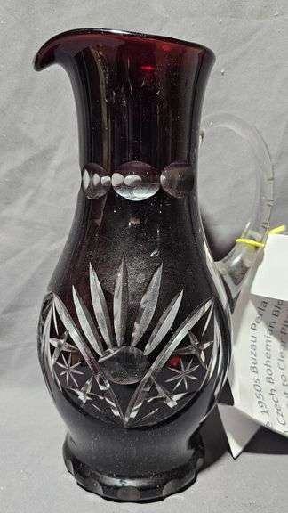 Hand-Cut Bohemian Ruby Glass Pitcher with Clear Handle 11.5″ H ...