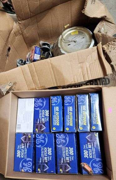 Boxes of General Electric Indoor/Outdoor Lights and Assorted Hardware ...