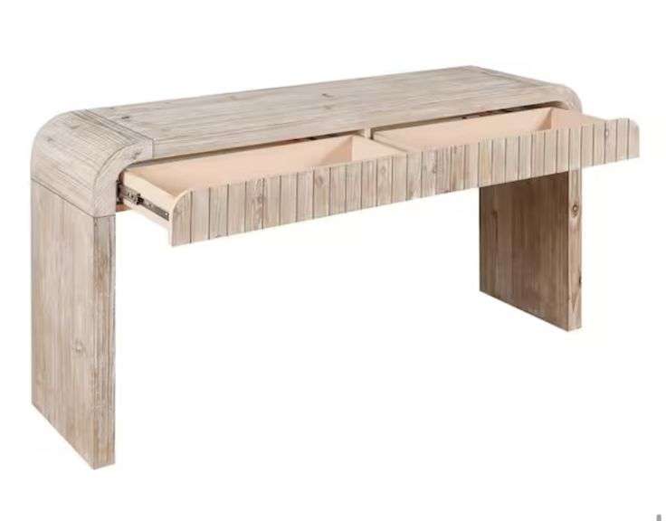 59 in. Natural Rectangle Solid Wood Console Table with 2-Hidden Handle ...