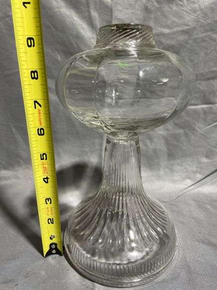 Two Pressed Glass Oil Lamp Bases with Ribbed and Octagonal Designs ...