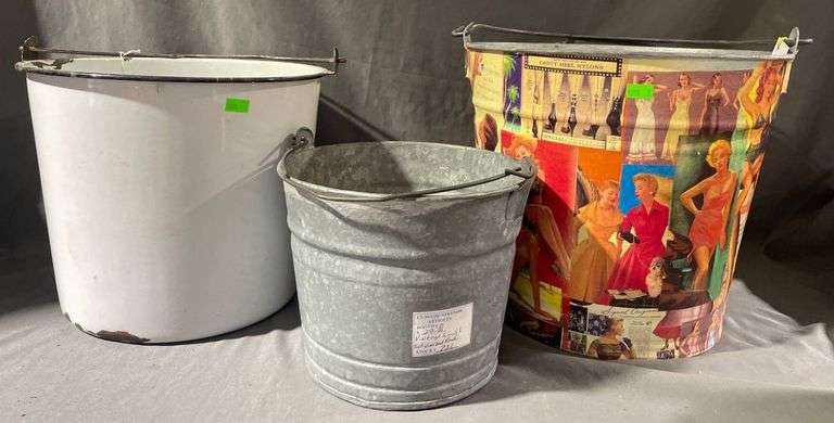 Three Metal Buckets with Various Finishes - Metzger Property Services, LLC