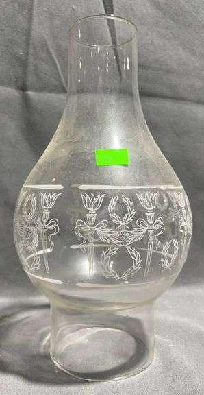 Clear Glass Lamp Chimney with Etched Torch and Wreath Motif - Metzger ...