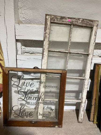 Two Glass-Pane Window Frames, One With Script Decor - Metzger Property ...