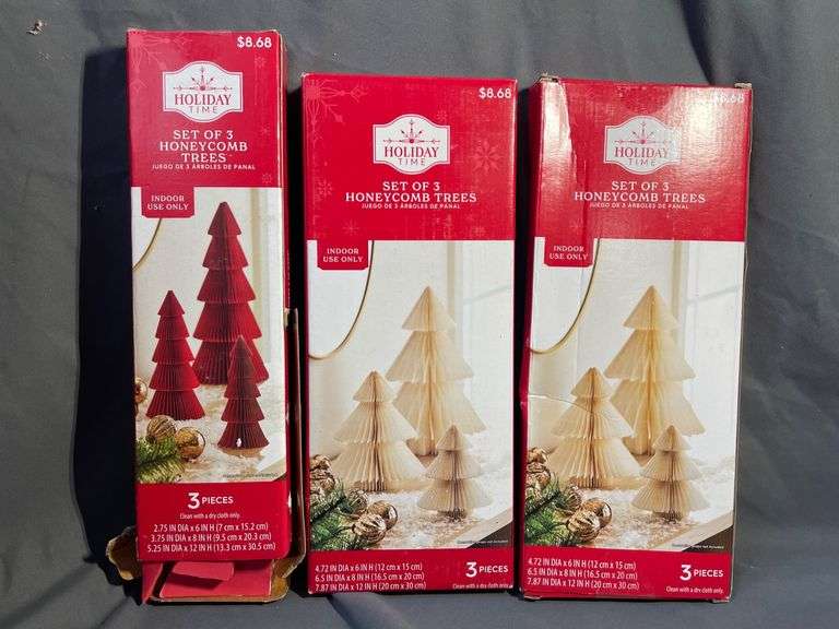 Set of 3 Holiday Time Honeycomb Trees in Red and Cream - Metzger ...