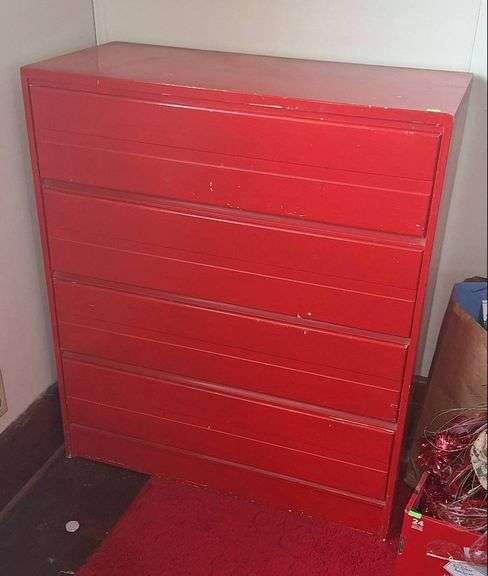 Painted Red Storage Cabinet with Five Drawers - Metzger Property ...