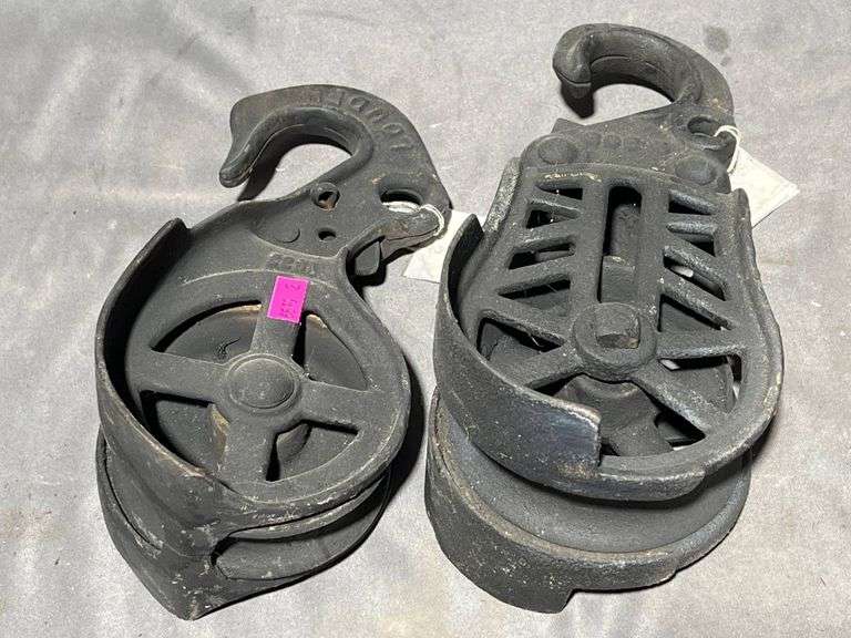 Set of Two Cast Iron Pulley Blocks with Hooks - Metzger Property ...