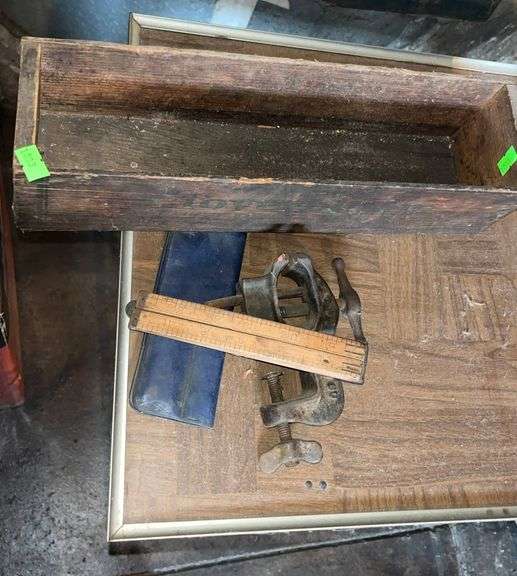 Tool Set with Folding Ruler, Clamp, Wrenches, and Wood Box - Metzger ...