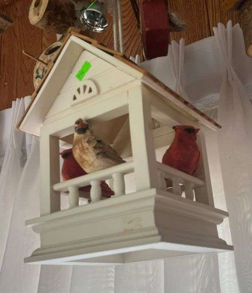 Hanging Birdhouse Display With Hand-Painted Features and Sculpted Birds ...