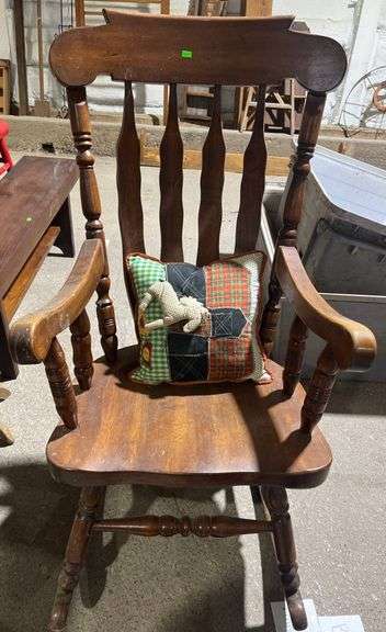 Rocking Chair with Slatted Backrest and Turned Spindle Details ...