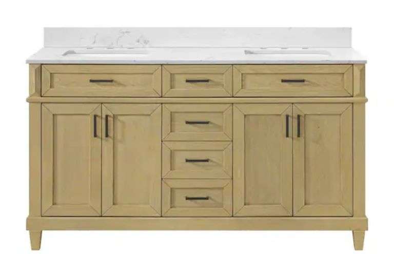 Home Decorators Collection Talmore 60 in. Double Sink Light Oak Bạth ...