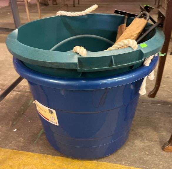 Blue and Green 19-Gallon Rope Handle Tubs with Four 22-Inch Hairpin ...