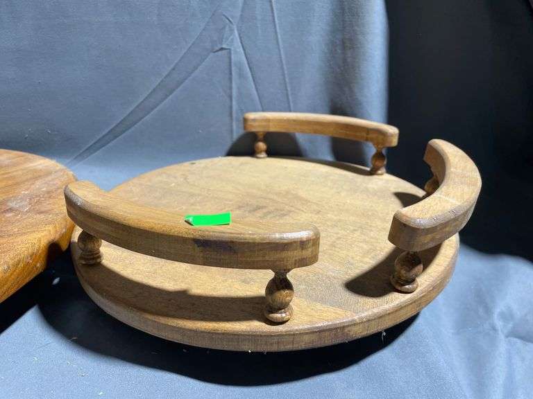 Two Rotating Wooden Lazy Susans with Handles - Metzger Property ...