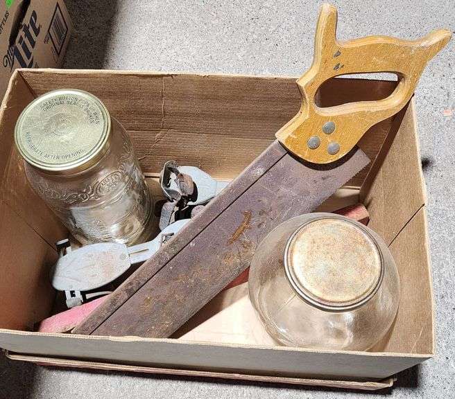 Mason Jar, Hand Saw and Balance Scale Components - Metzger Property ...