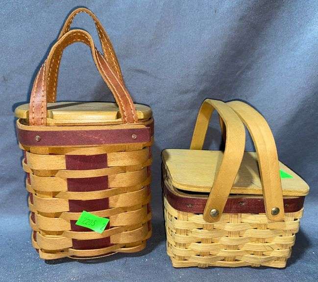 Set of Two Longaberger Miniature Baskets with Handles and Lids ...