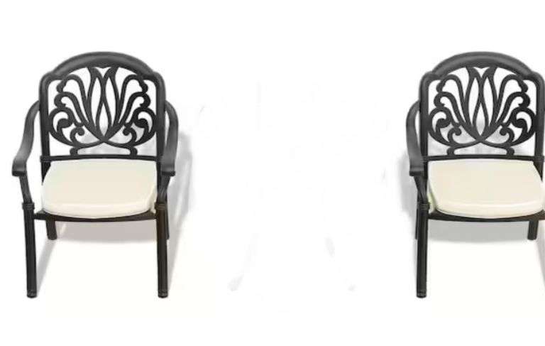 2-Elizabeth Black Cast Aluminum Outdoor Dining Seat Chairs & Cushions ...