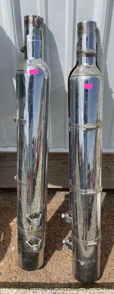 Pair of Chrome Exhaust Pipes with Mounting Brackets - Metzger Property ...
