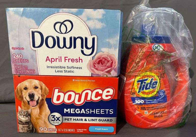 Downy Dryer Sheets 240-Count, Bounce Dryer Sheets 90-Count, and Tide ...