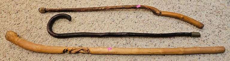 Group of Walking Canes Including a Hand-Carved Maple Cane - Metzger ...