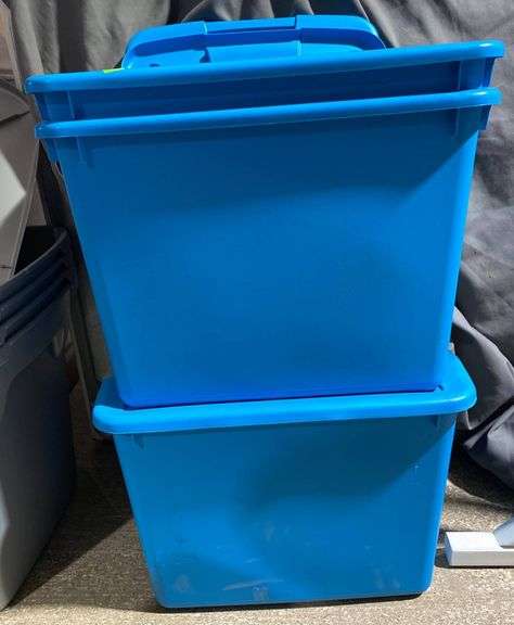 Set of Two Blue Plastic Storage Totes with Lids, 18”x14”Lx15”H ...