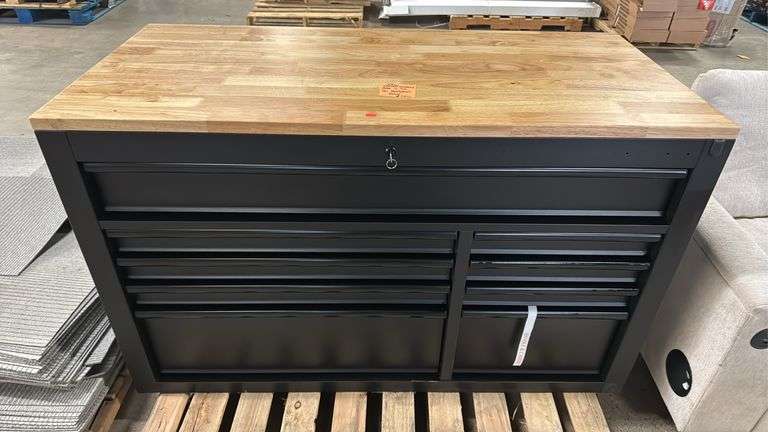 Husky 52 in. W x 25 in. D Heavy Duty 9-Drawer Mobile Workbench Cabinet ...