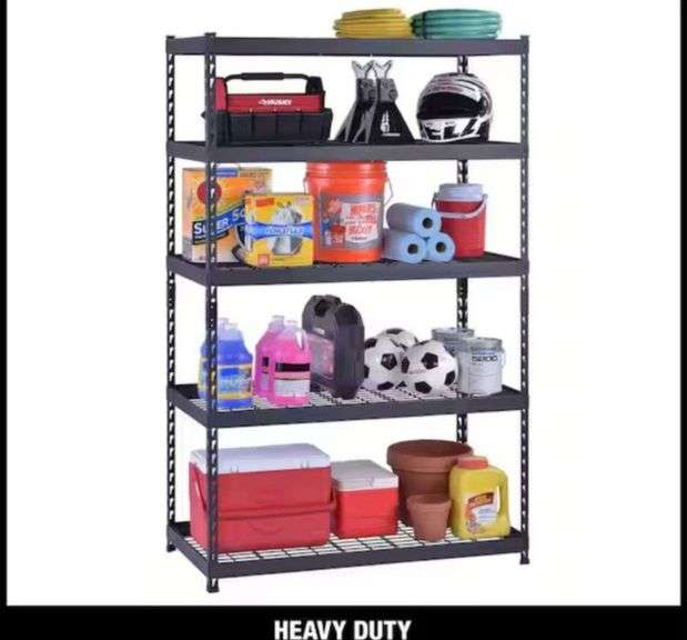 Husky 5-Shelf Steel Heavy-Duty Garage Storage Shelving Unit in Black ...