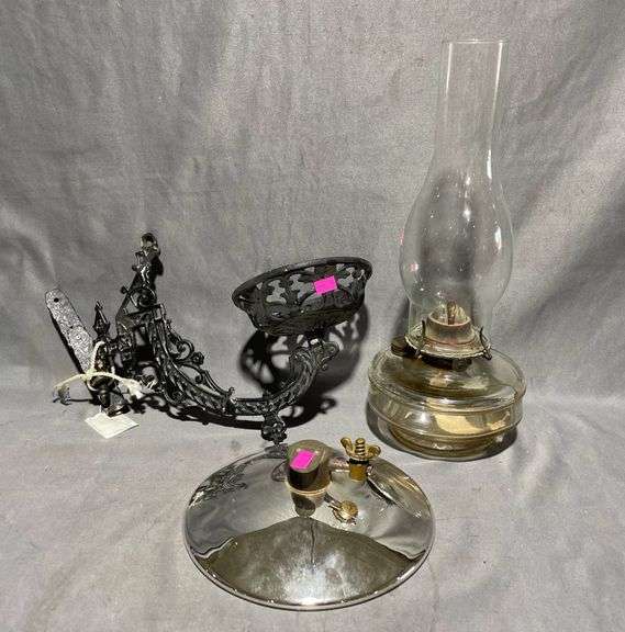 Cast Iron Wall-Mounted Oil Lamp Holder and Glass Oil Lamp Components ...