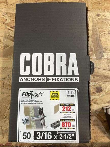 Cobra heavy duty Flip Toggle Anchors 3/16”x2-1/2” 50Pcs - Metzger ...