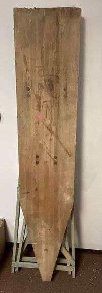 Folding Wooden Plank with Attached Metal Legs and Warning Sticker ...