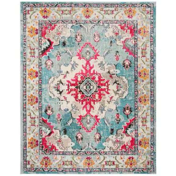 SAFAVIEH Monaco 9 ft. x 12 ft. Light Blue/Fuchsia Border Area Rug ...