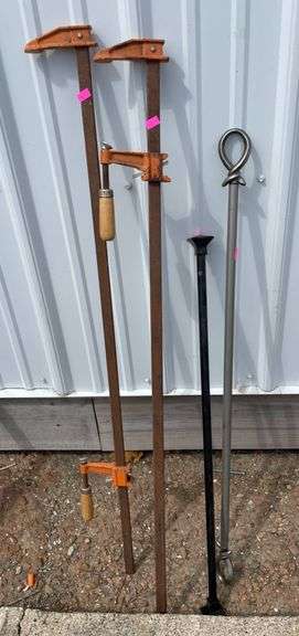 Set of Bar Clamps and Two Metal Tools with Rods - Metzger Property ...