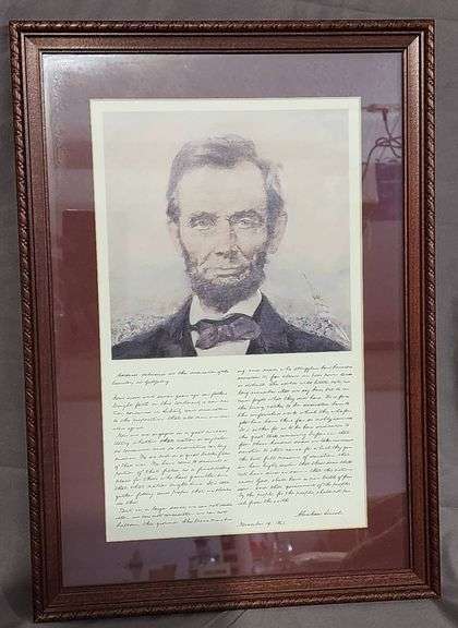 Framed Print of Abraham Lincoln with Gettysburg Address by C.C. Beall ...