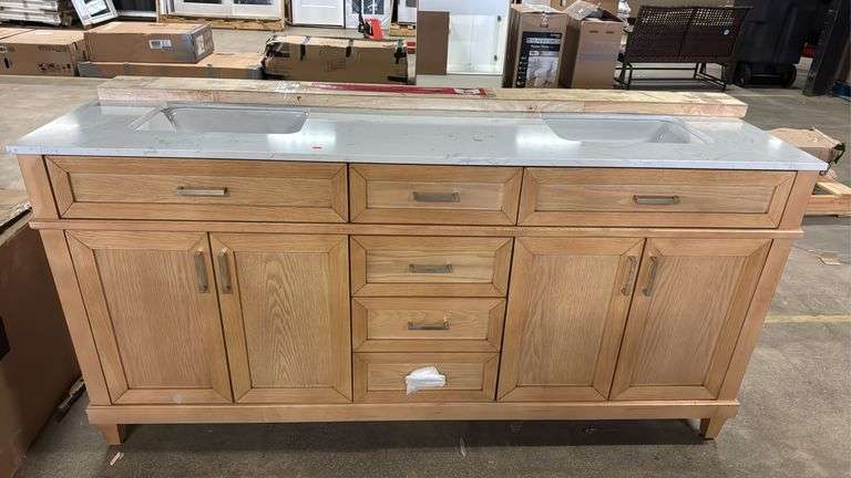 Home Decorators Collection Talmore 72 in. Double Sink Light Oak Bath ...