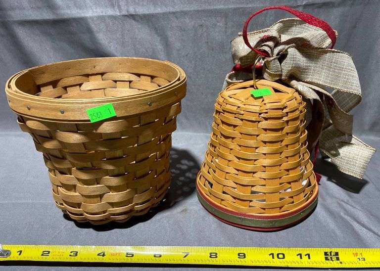 Two Longaberger Handwoven Items: Plant Basket and Bell with Ribbon ...