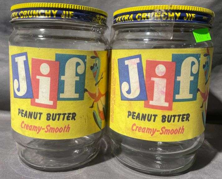 Two Jif Peanut Butter Creamy-Smooth Glass Jars 4”x6.5” - Metzger ...