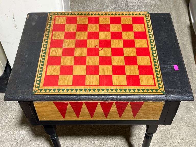 Painted Game Table with Checkerboard Top, 21.5” - Metzger Property ...