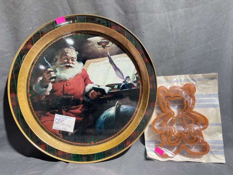 1994 Coca-Cola Tin Plate Featuring Santa 13” and Plastic Bear-Shaped ...