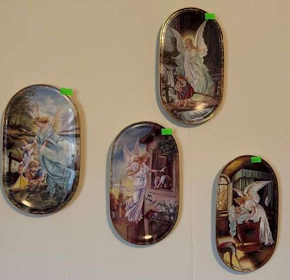 Four Oval Ceramic Wall Plaques with Angelic Scenes - Metzger Property Services, LLC
