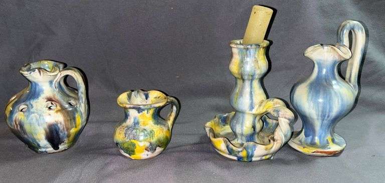 Williamsburg Hand Made Pottery Items, Multi-Colored Glaze, Set of Four ...