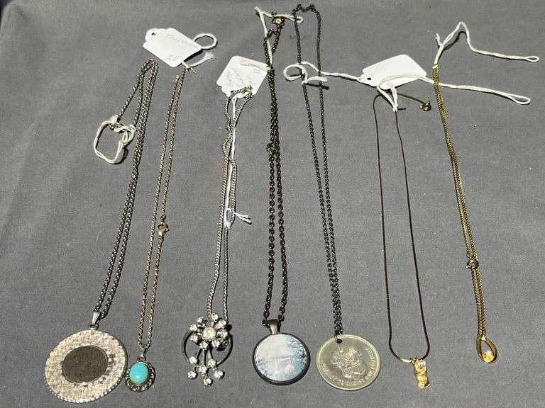 Seven Necklaces with Mixed Metal Pendants Including Religious and ...